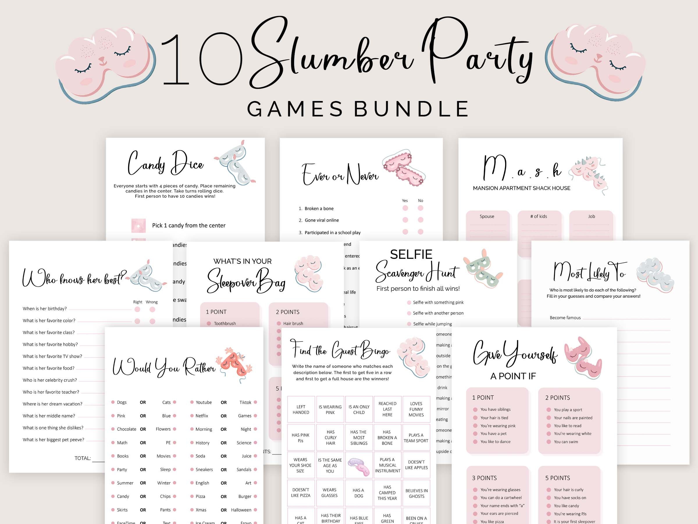 Sleepover Games Slumber Party Games Girl Sleepover Party Games - Etsy
