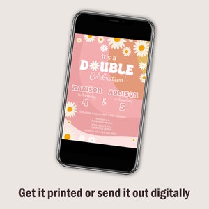 Groovy Double Birthday Invitation Daisy Joint Birthday Invitation ...