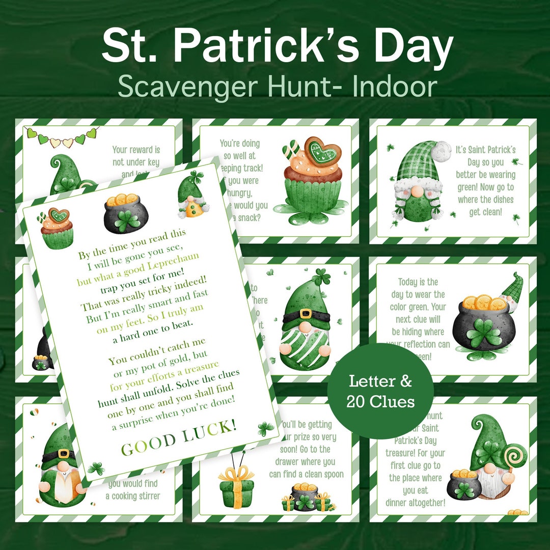 Leprechaun Scavenger Hunt for Kids Saint Patricks Day Treasure Hunt ...