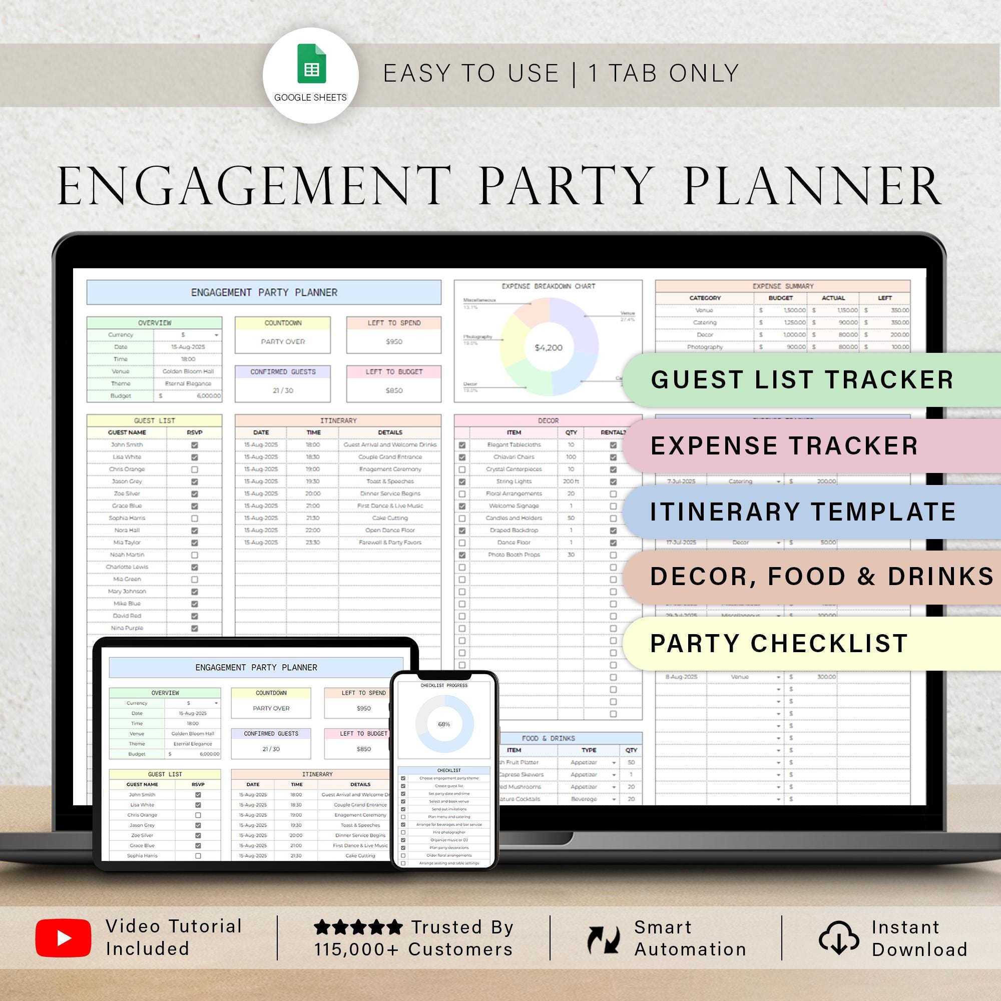 Engagement Party Planner Spreadsheet Engagement Planning Template Guest ...