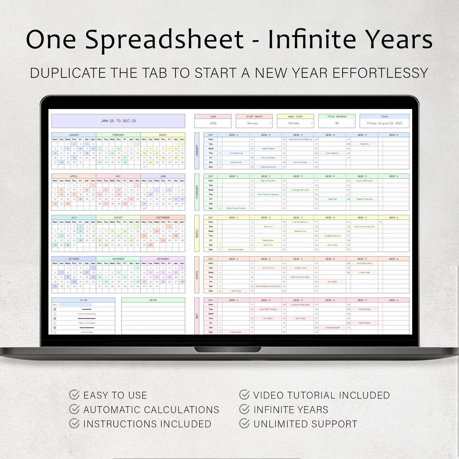 Year at A Glance Planner Spreadsheet Yearly Overview Template Monthly ...