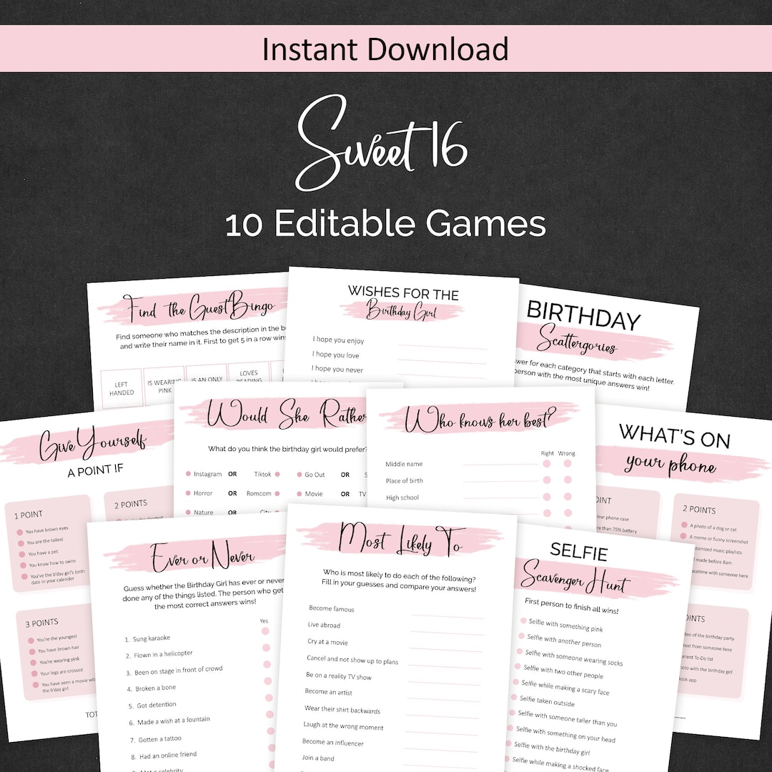 Sweet 16 Games Sweet 16 Party Games Sweet 16 Decoration Sweet Sixteen ...