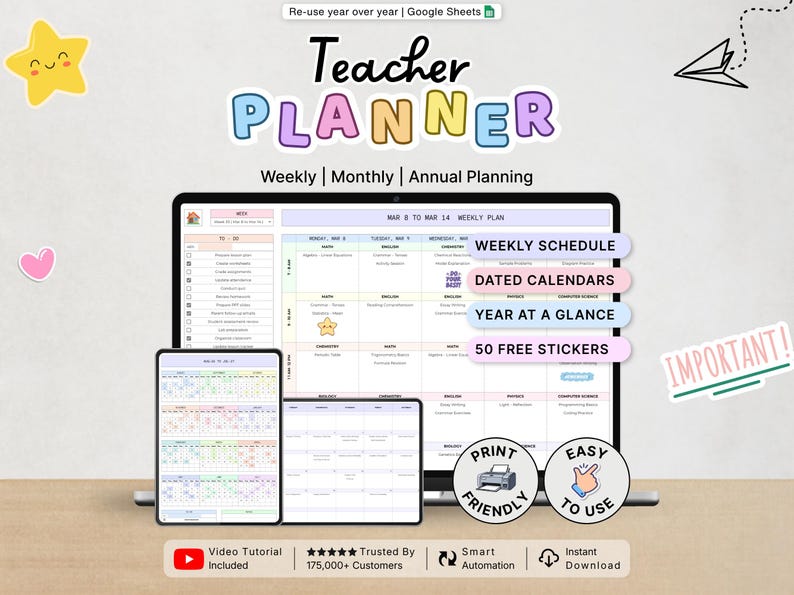 Teacher Planner Classroom Organizer Weekly Planning Teacher Monthly ...