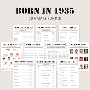 90th Birthday Games Bundle 90th Birthday Party Games 1935 Trivia Born ...