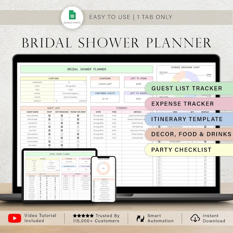 Bridal Shower Planner Spreadsheet Maid of Honor Template MOH Checklist ...