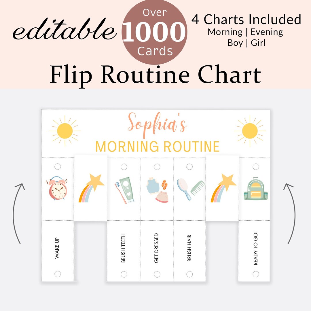 Routine Flip Chart Toddler Morning Evening Bedtime Visual Schedule Kids ...