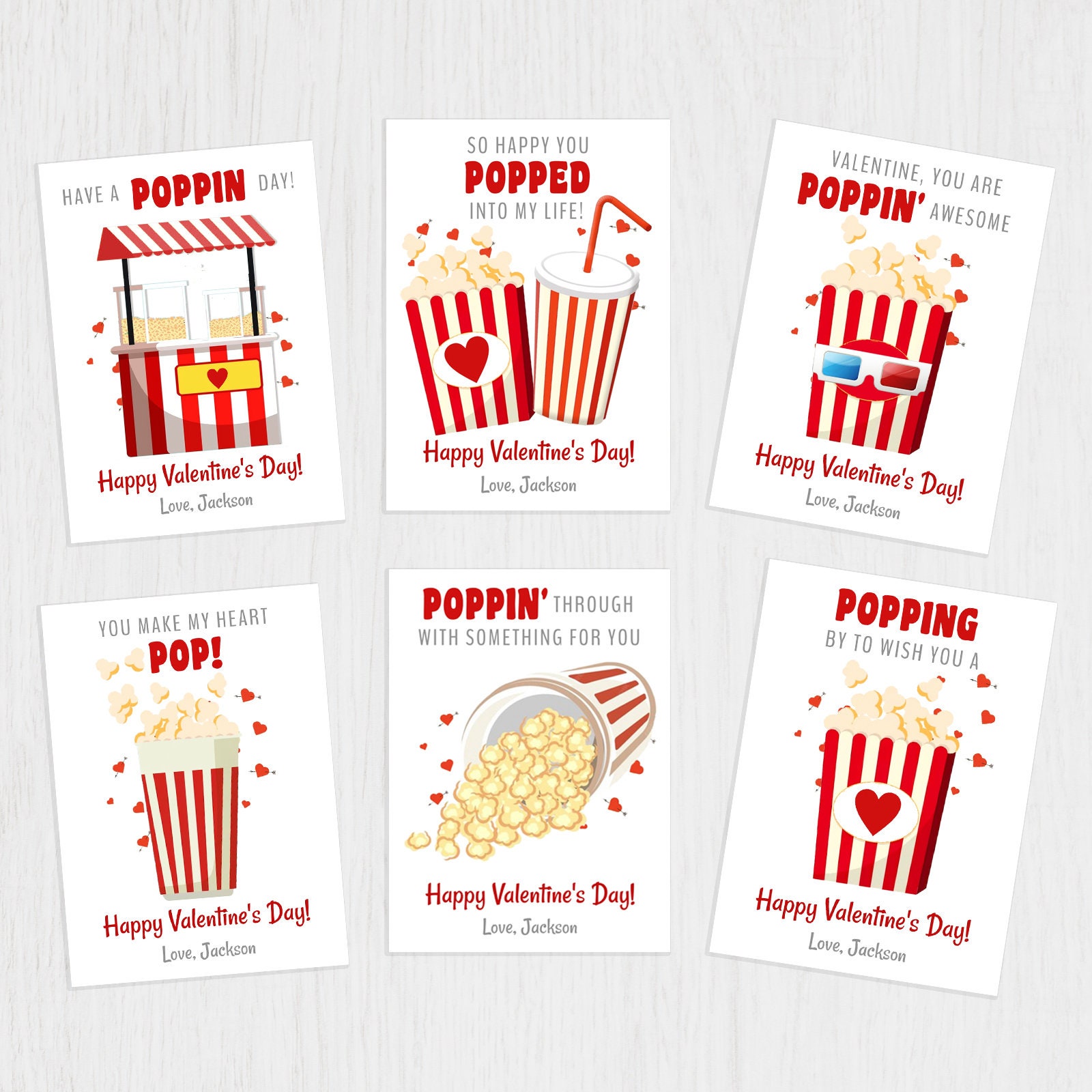 Popcorn Valentine's Day Cards for Kids School Valentines Cards Movie ...