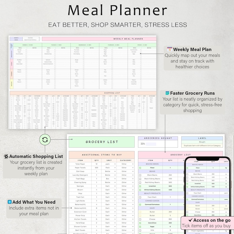 Workout Planner Spreadsheet Exercise Tracker Template Fitness Planner ...