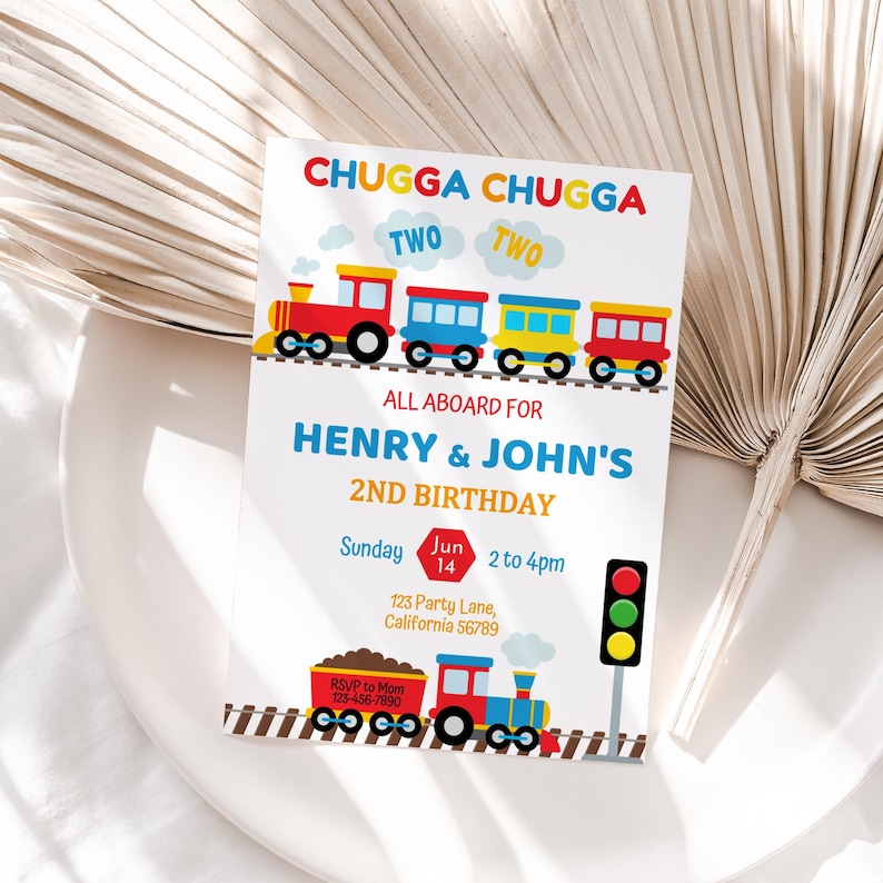 Train Twin Birthday Invitation Train Invitation Chugga Chugga Two Two ...