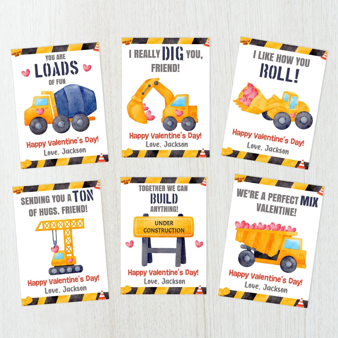 Construction Valentine's Day Cards Dump Truck Kids Valentines Cards ...