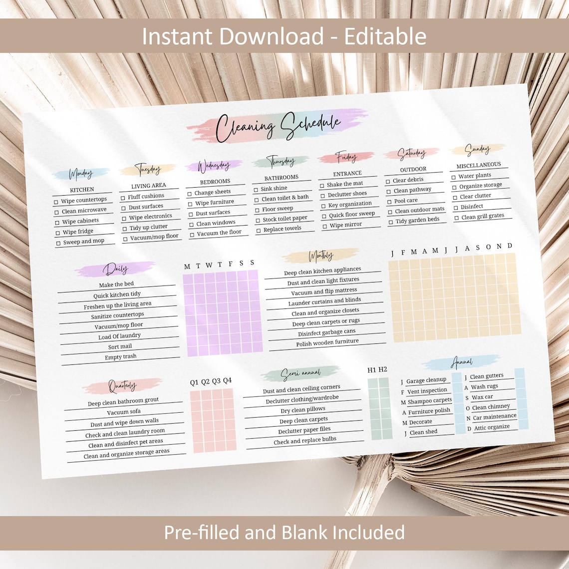 Cleaning Schedule Checklist Cleaning Planner Household Family Kids ...