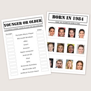 40th Birthday Games Bundle 40th Birthday Party Games 1984 Trivia Born ...