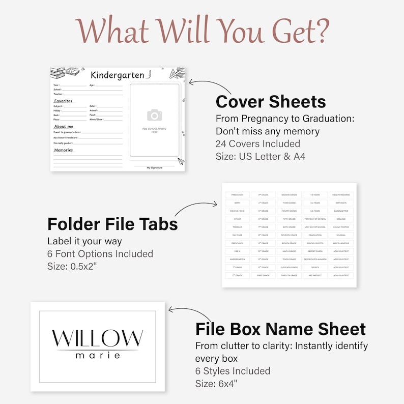 Memory Box Label School Years Pages Baby Keepsake Folder File Tab Cover ...