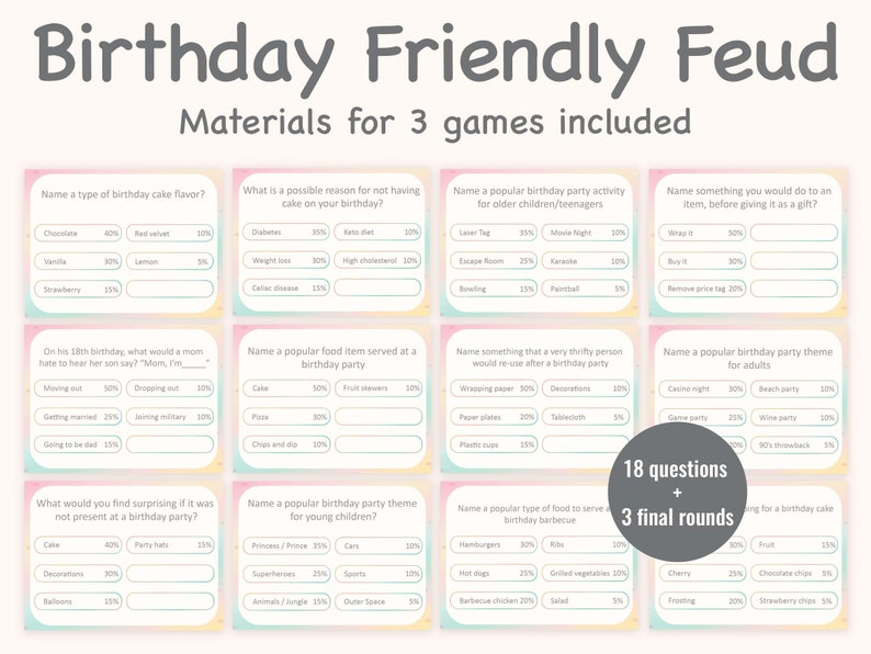 Birthday Friendly Feud Quiz Birthday Family Feud Game Birthday Party ...