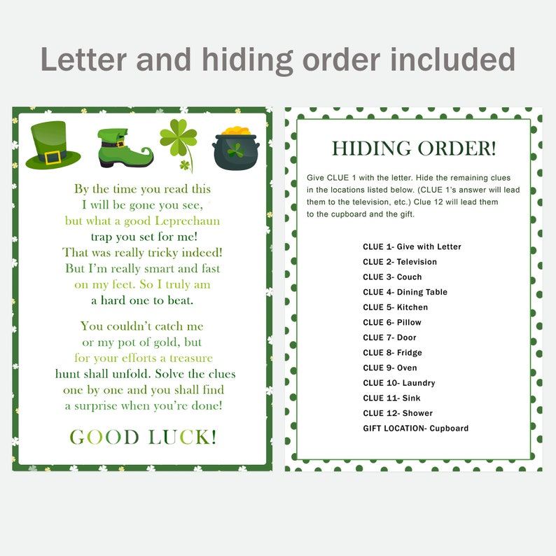 Leprechaun Treasure Hunt for Kids St Patricks Day Scavenger Hunt Indoor ...