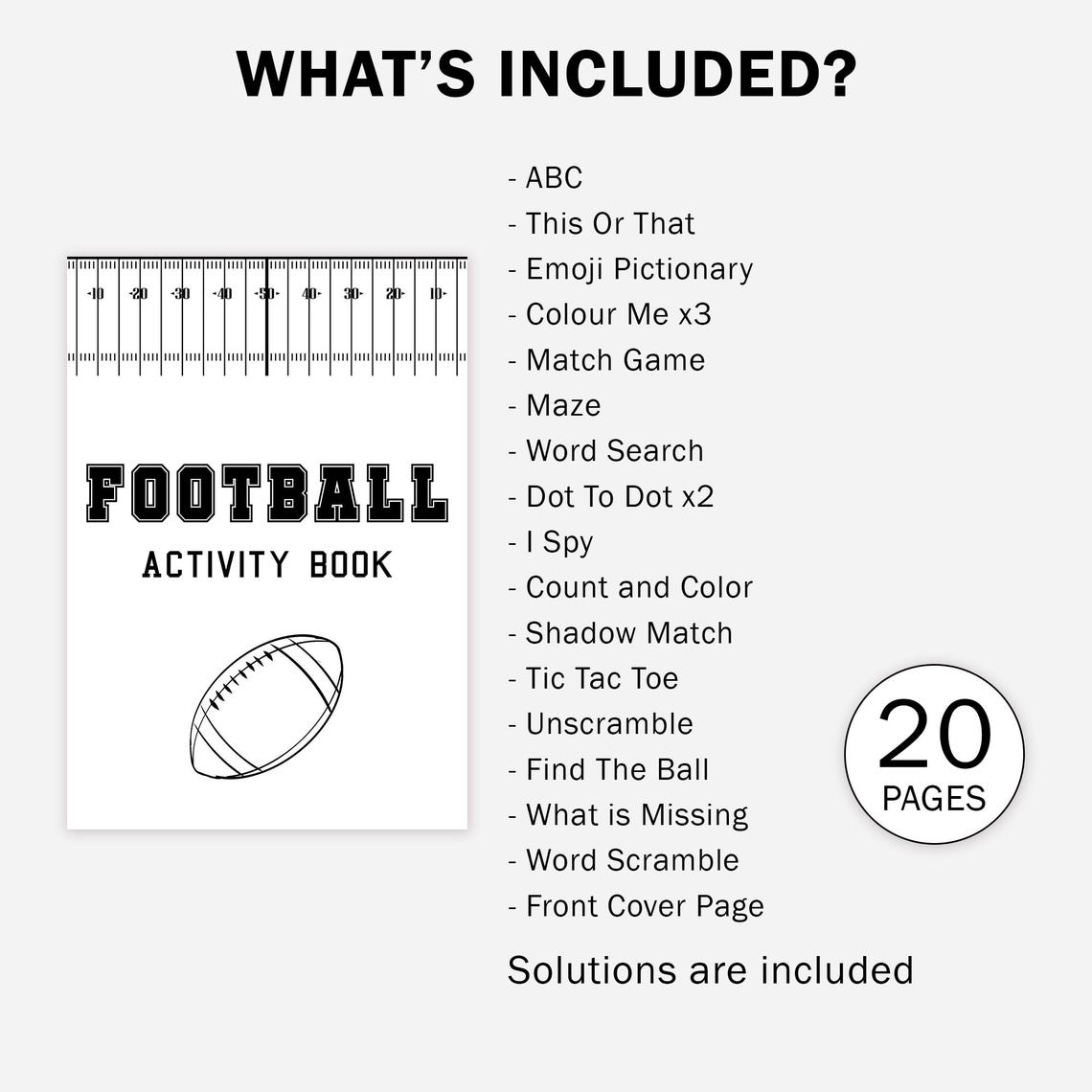 Football Activity Pages Football Activity Book for Kids American ...