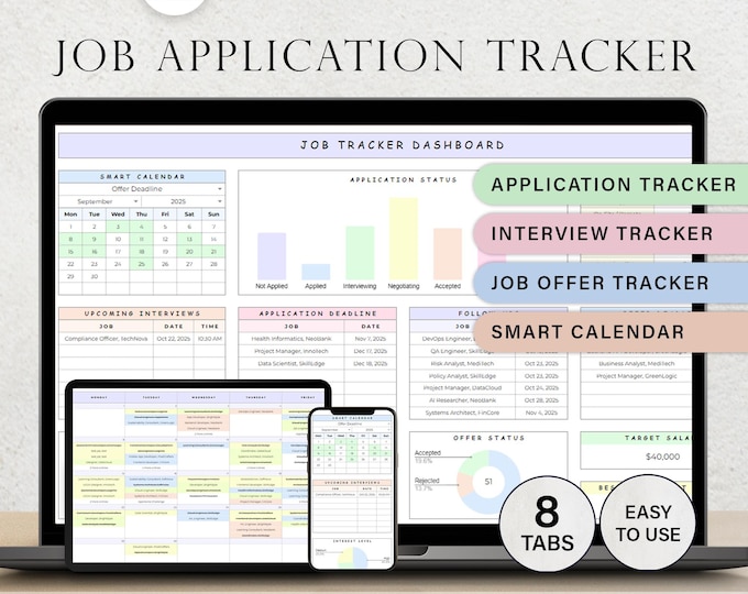 Job Tracker, Excel Template, Organization Tools, Job Tracking ...
