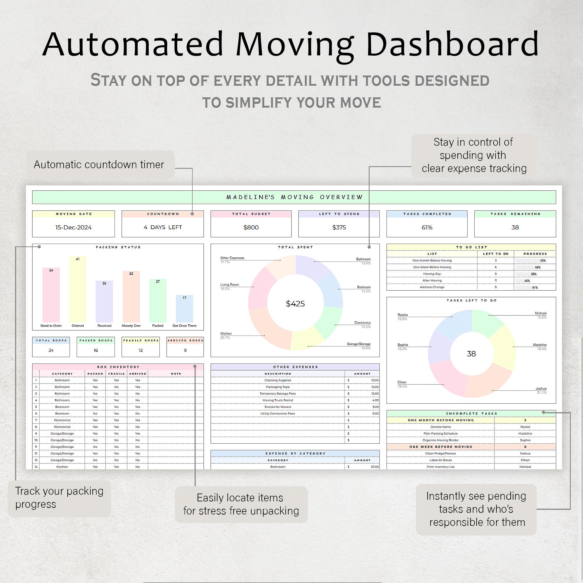 Moving Planner Moving Checklist Spreadsheet Packing Box Inventory ...