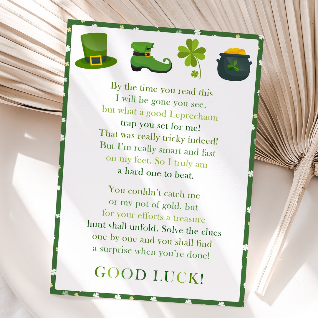St Patricks Day Trap Letter Leprechaun Treasure Hunt Trap Note for St ...