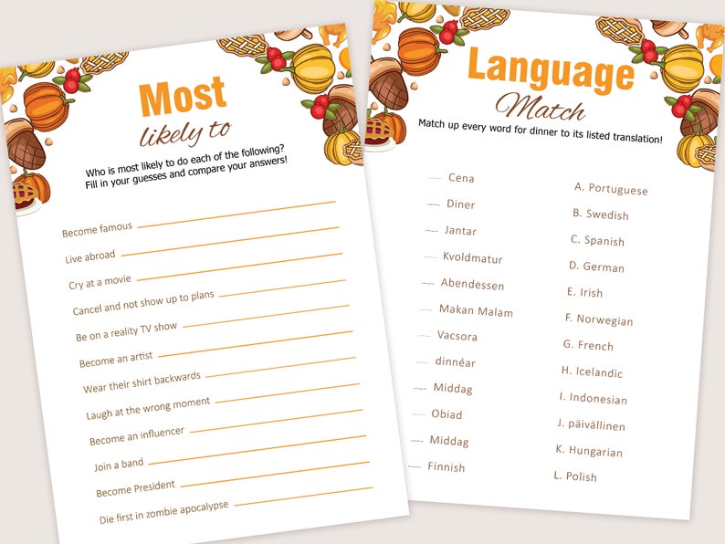 Thanksgiving Games Bundle Thanksgiving Day Dinner Party Games Family ...