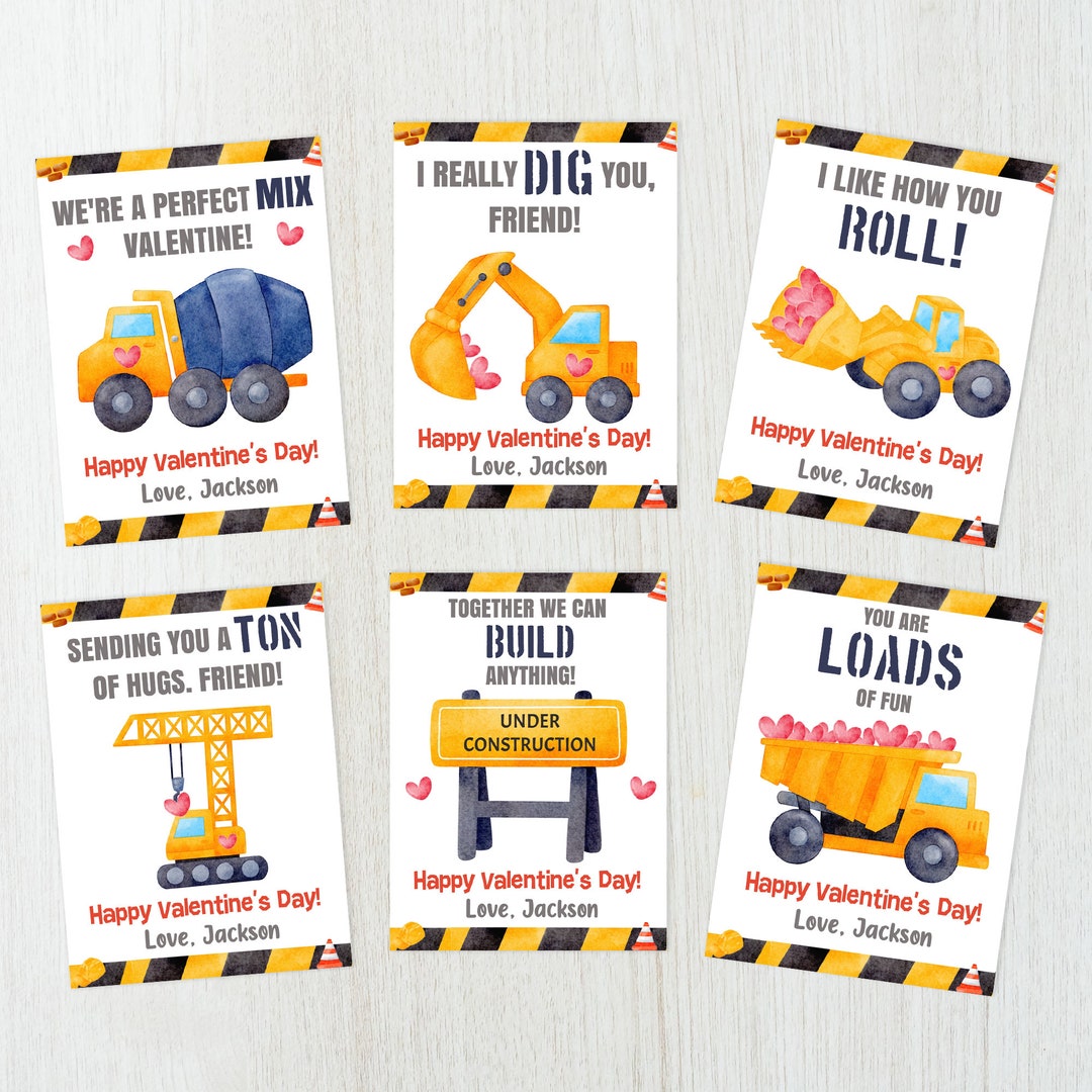Construction Valentine's Day Cards Dump Truck Kids Valentines Cards ...