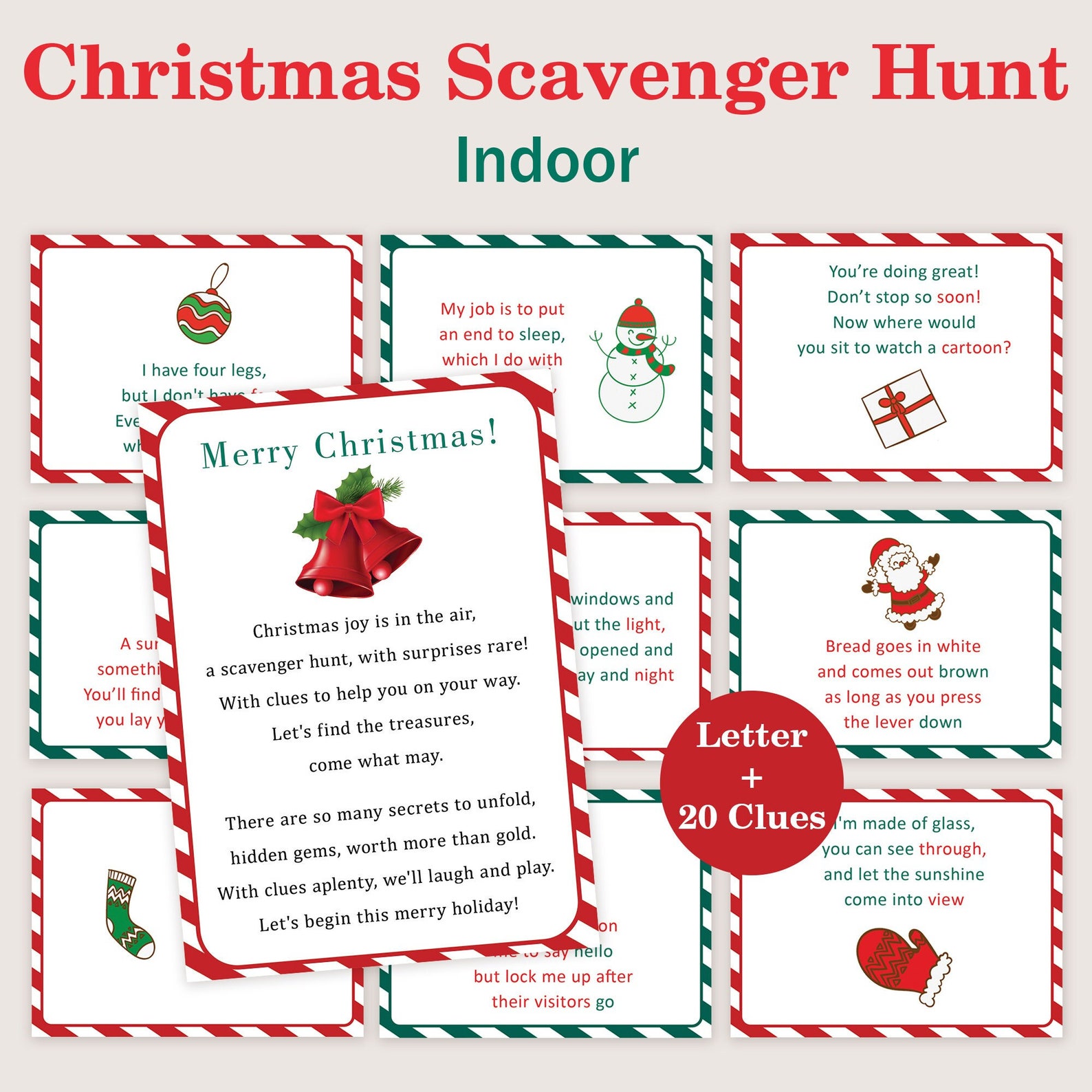 Christmas Scavenger Hunt for Kids Holiday Indoor Hunt Clues Treasure ...