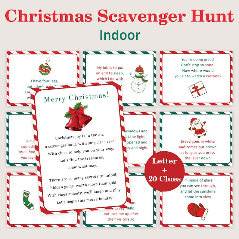 Christmas Scavenger Hunt for Kids Holiday Indoor Hunt Clues Treasure ...