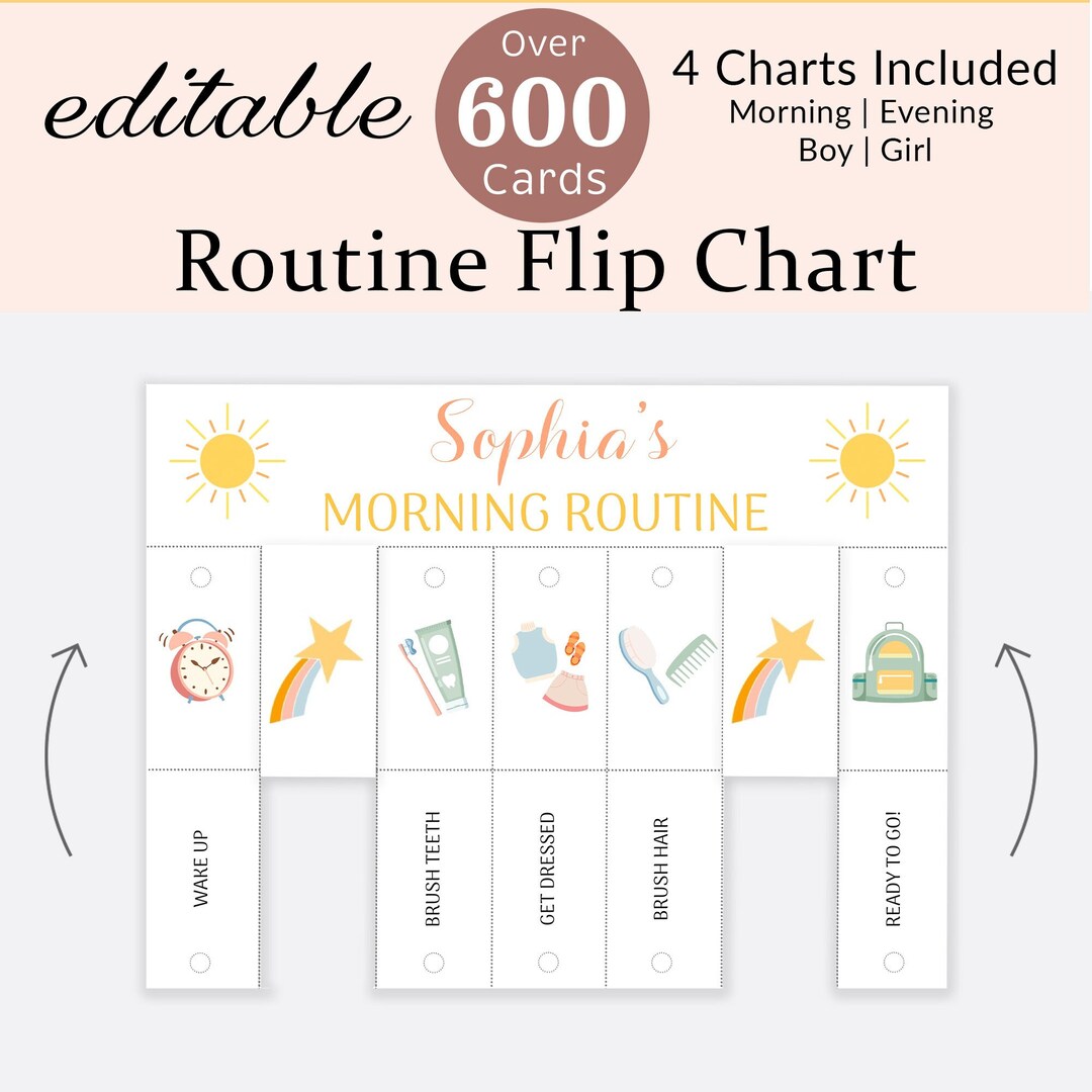 Routine Flip Chart Editable Morning Evening Visual Schedule Kids Daily ...
