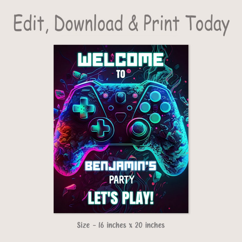 Video Game Welcome Sign Gamer Birthday Sign Arcade Welcome Poster Games ...