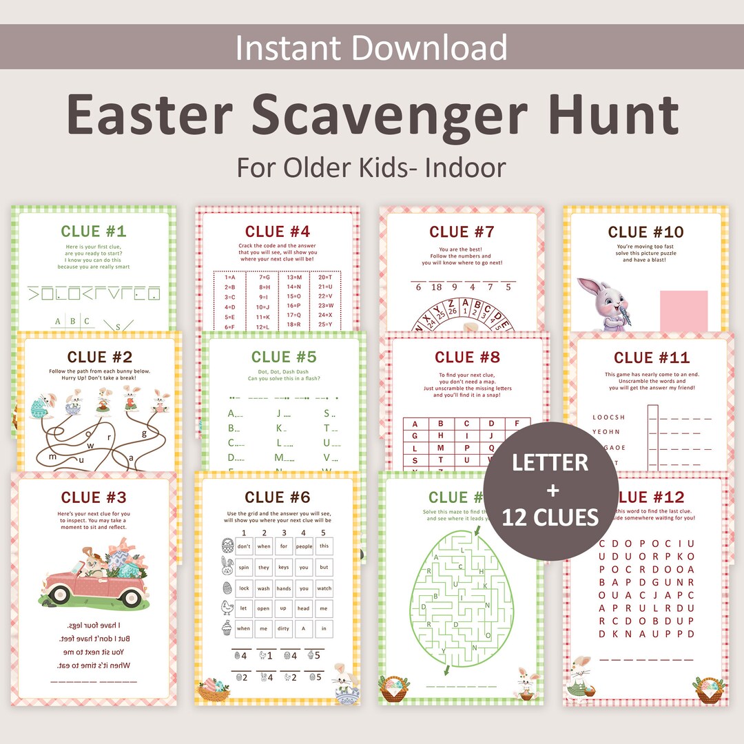 Easter Scavenger Hunt for Older Kids Easter Egg Hunt Clues Teens Easter ...