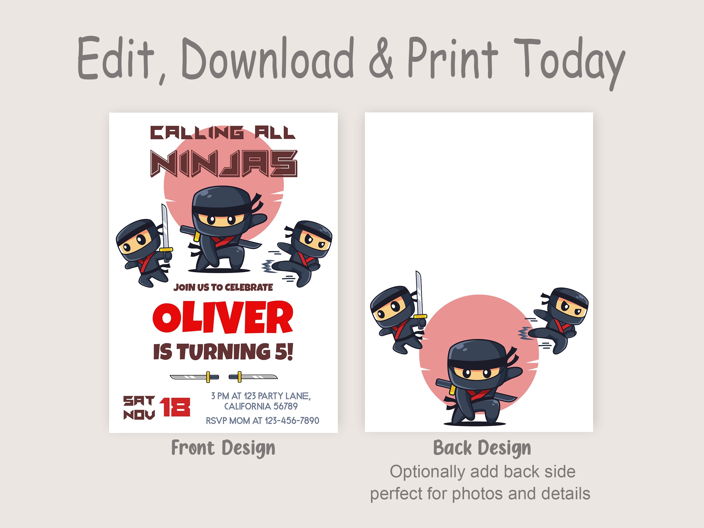 Ninja Birthday Invitation Karate Invitation Martial Arts Party Samurai ...