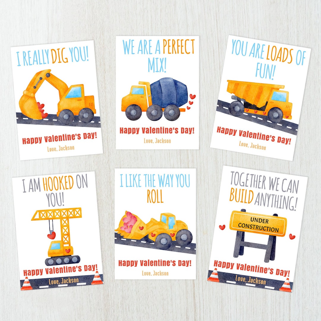 Construction Valentine's Day Cards Dump Truck Kids Valentines Cards ...