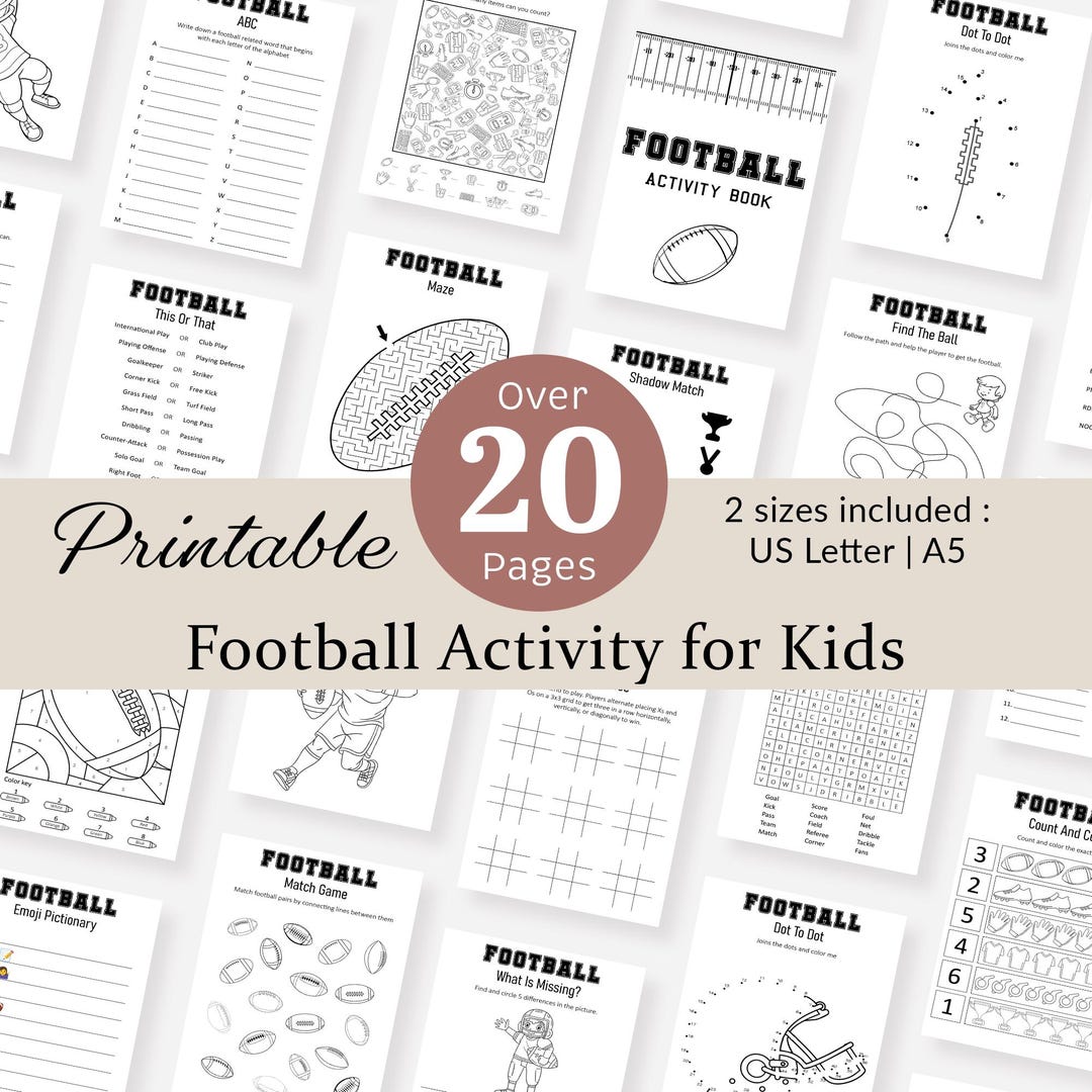 Football Activity Pages Football Activity Book for Kids American ...