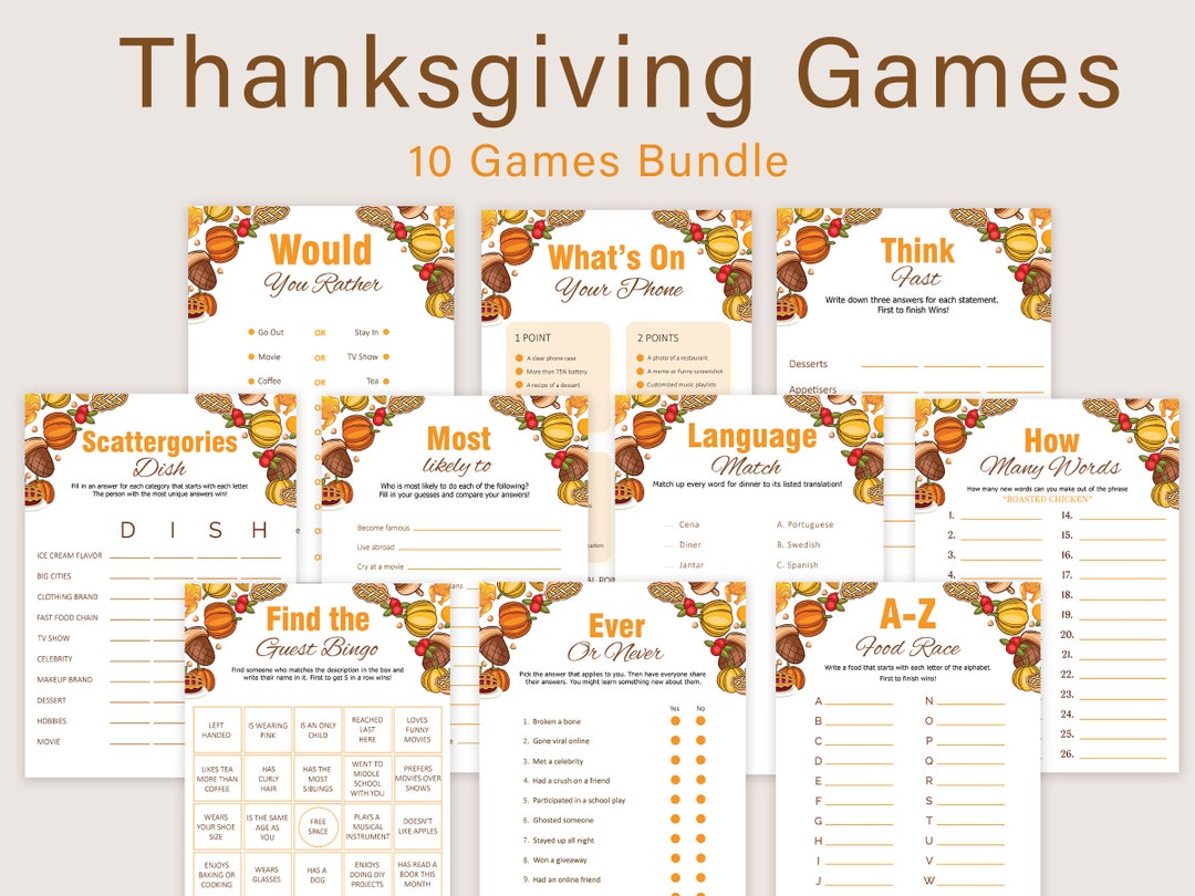 Thanksgiving Games Bundle Thanksgiving Day Dinner Party Games Family ...