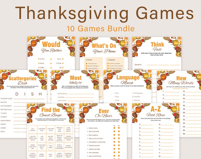 Thanksgiving Games Bundle Thanksgiving Day Dinner Party Games Family ...
