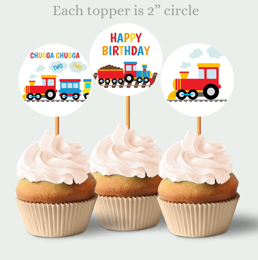 Train Cupcake Toppers Train Cake Topper Chugga Chugga Two Two Birthday ...