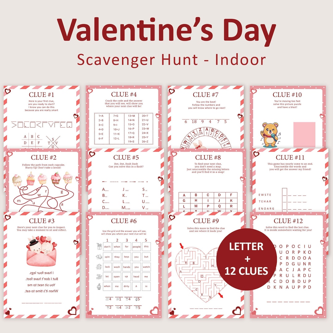 Valentine's Day Scavenger Hunt for Older Kids Valentine Gift Scavenger ...