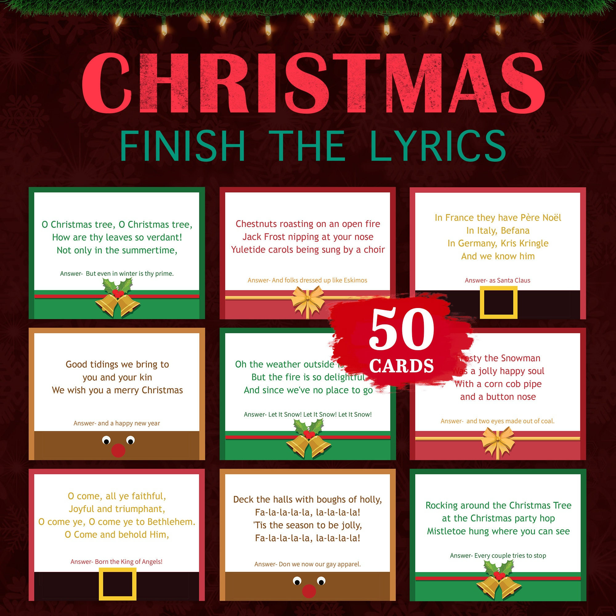 Christmas Carol Finish the Lyric Game Christmas Games Xmas Holiday ...