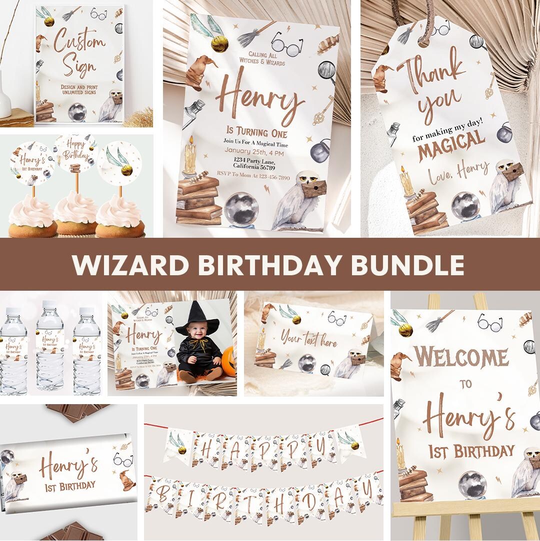 Wizard Birthday Invitation Bundle Wizard Decorations Wizard Party Decor ...