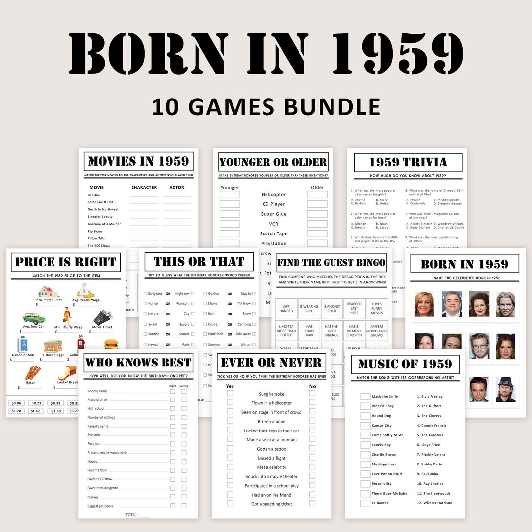 67th Birthday Games Bundle 67th Birthday Party Games 1959 Trivia Born ...