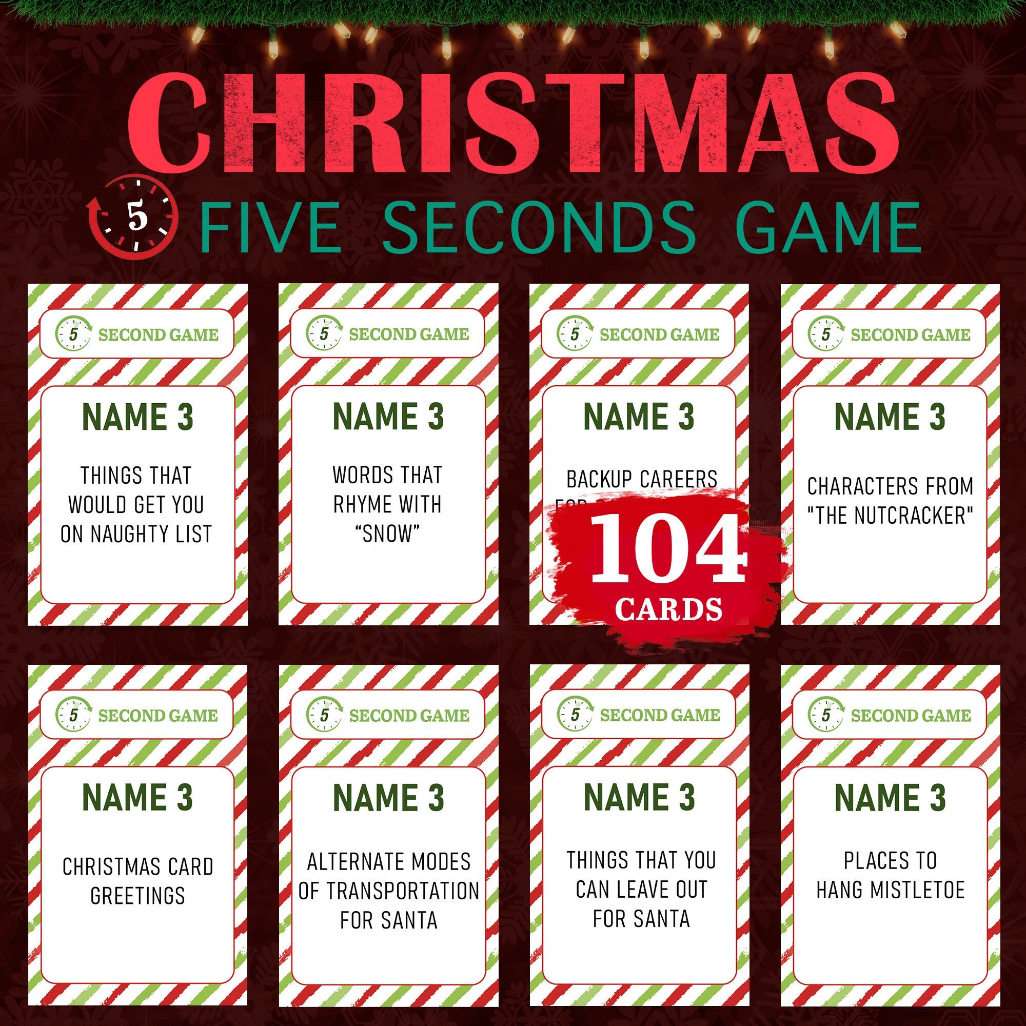 Christmas 5 Second Game Christmas Games Christmas Party Games Adult Family Kids Trivia Classroom ...
