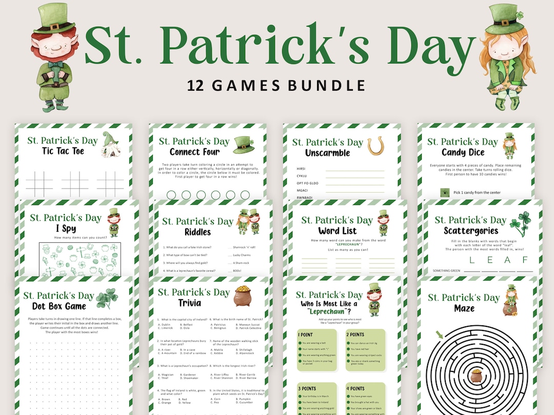 St Patricks Day Games Bundle Saint Patrick's Day Activities for Kids St ...