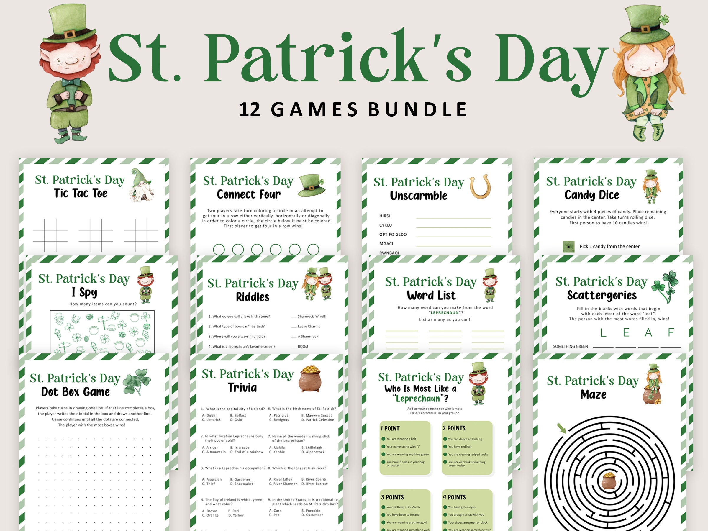 St Patricks Day Games Bundle Saint Patrick's Day Activities for Kids St ...