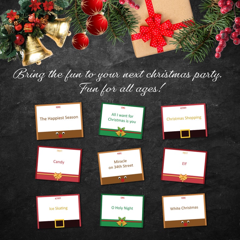 Christmas Charades Game Christmas Party Games Holiday Charades Cards ...