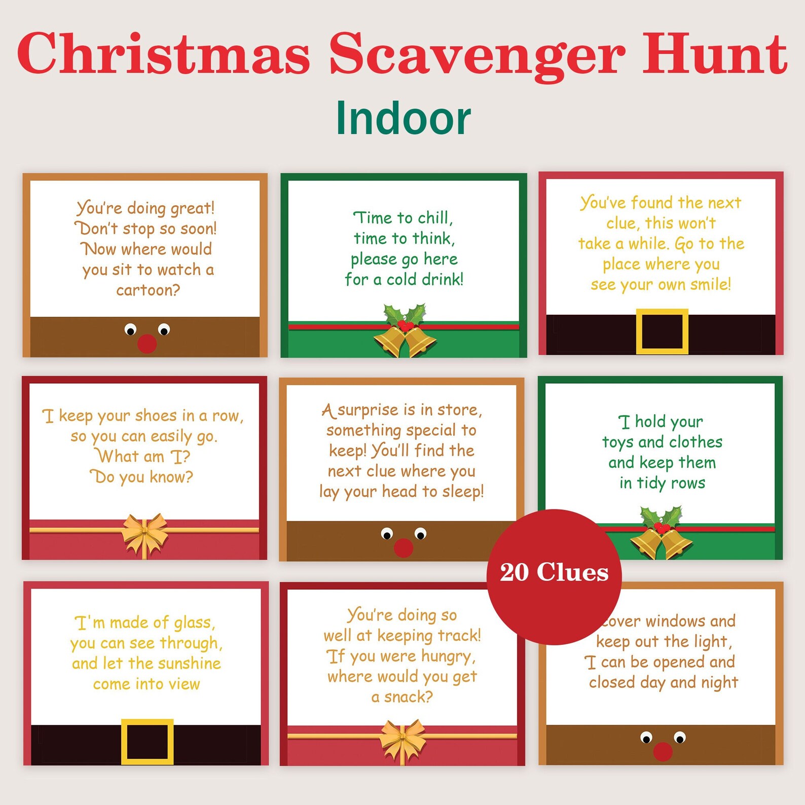 Christmas Scavenger Hunt for Kids Holiday Indoor Hunt Clues Treasure ...
