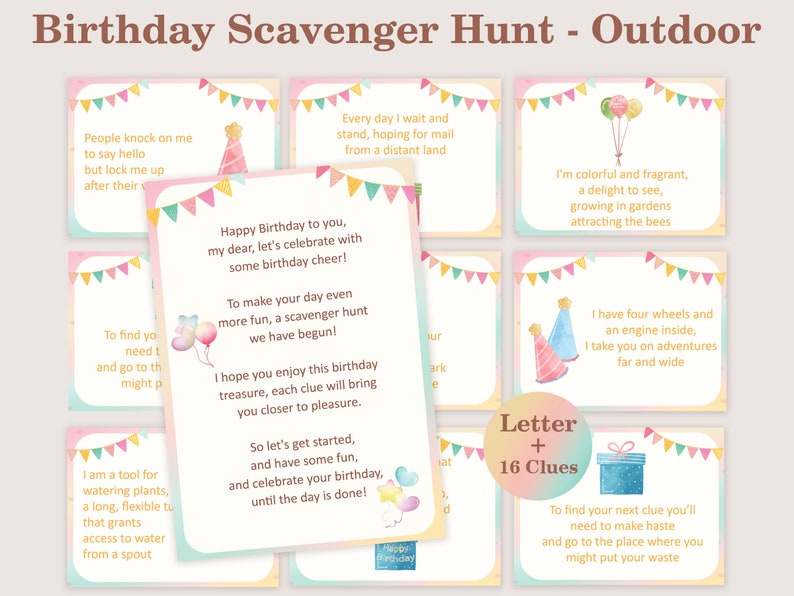 Birthday Scavenger Hunt for Kids Outdoor Birthday Treasure Hunt Clues ...