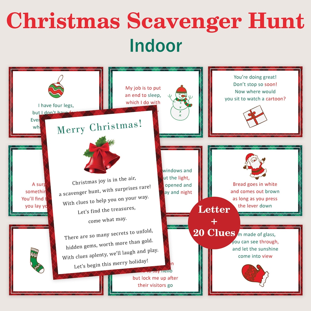 Christmas Scavenger Hunt for Kids Holiday Indoor Treasure Hunt Clues ...