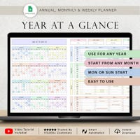 Editable Yearly Planner, Printable Yearly Overview on One Page, Year at ...