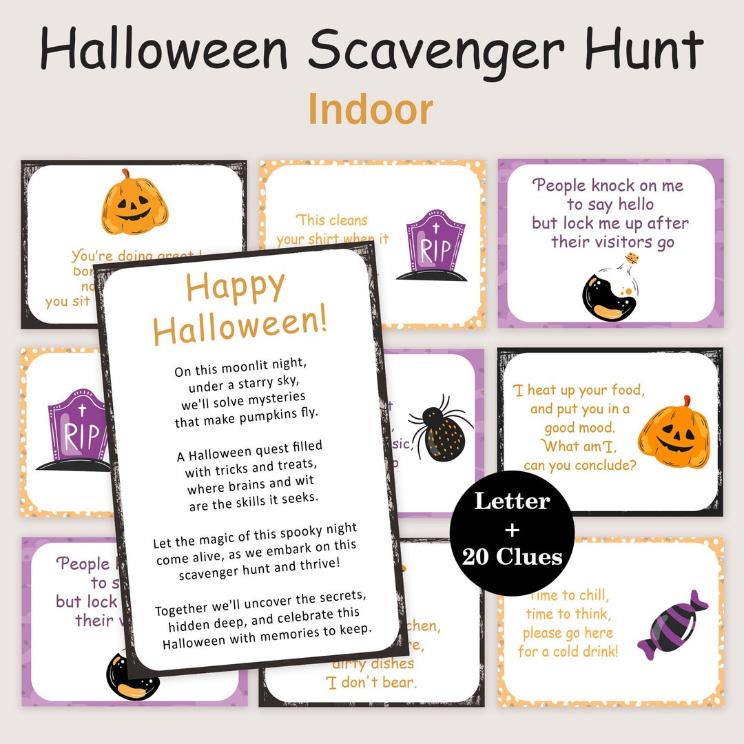 Halloween Scavenger Hunt for Kids Indoor Halloween Treasure Hunt Clues ...