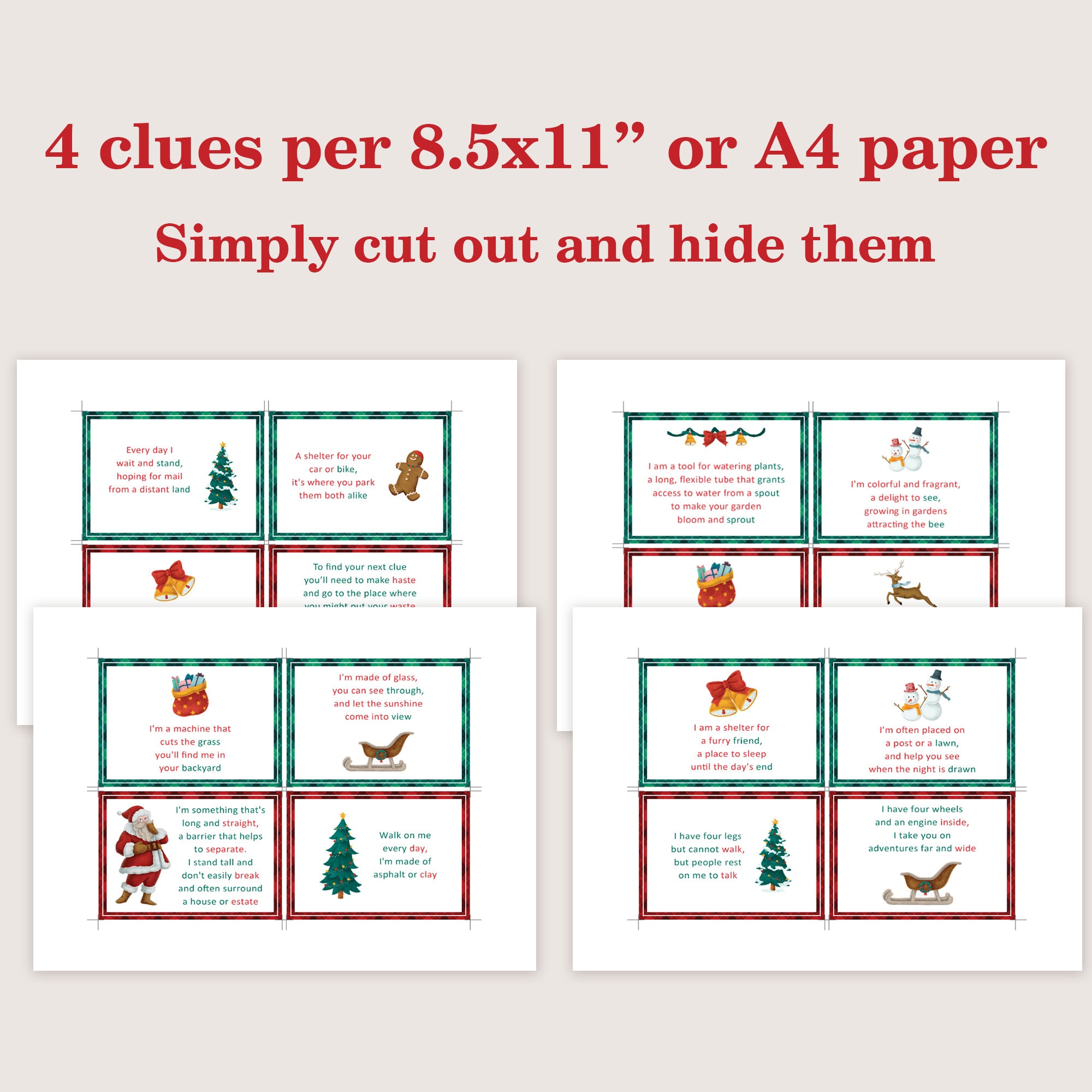 Christmas Scavenger Hunt for Kids Holiday Outdoor Treasure Hunt Clues ...